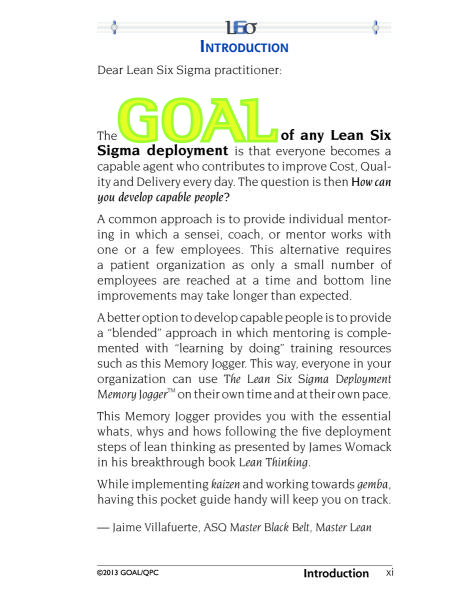 Lean Six Sigma Deployment Memory Jogger – GOAL/QPC Lean Six Sigma Deployment Memory Jogger – GOAL/QPC